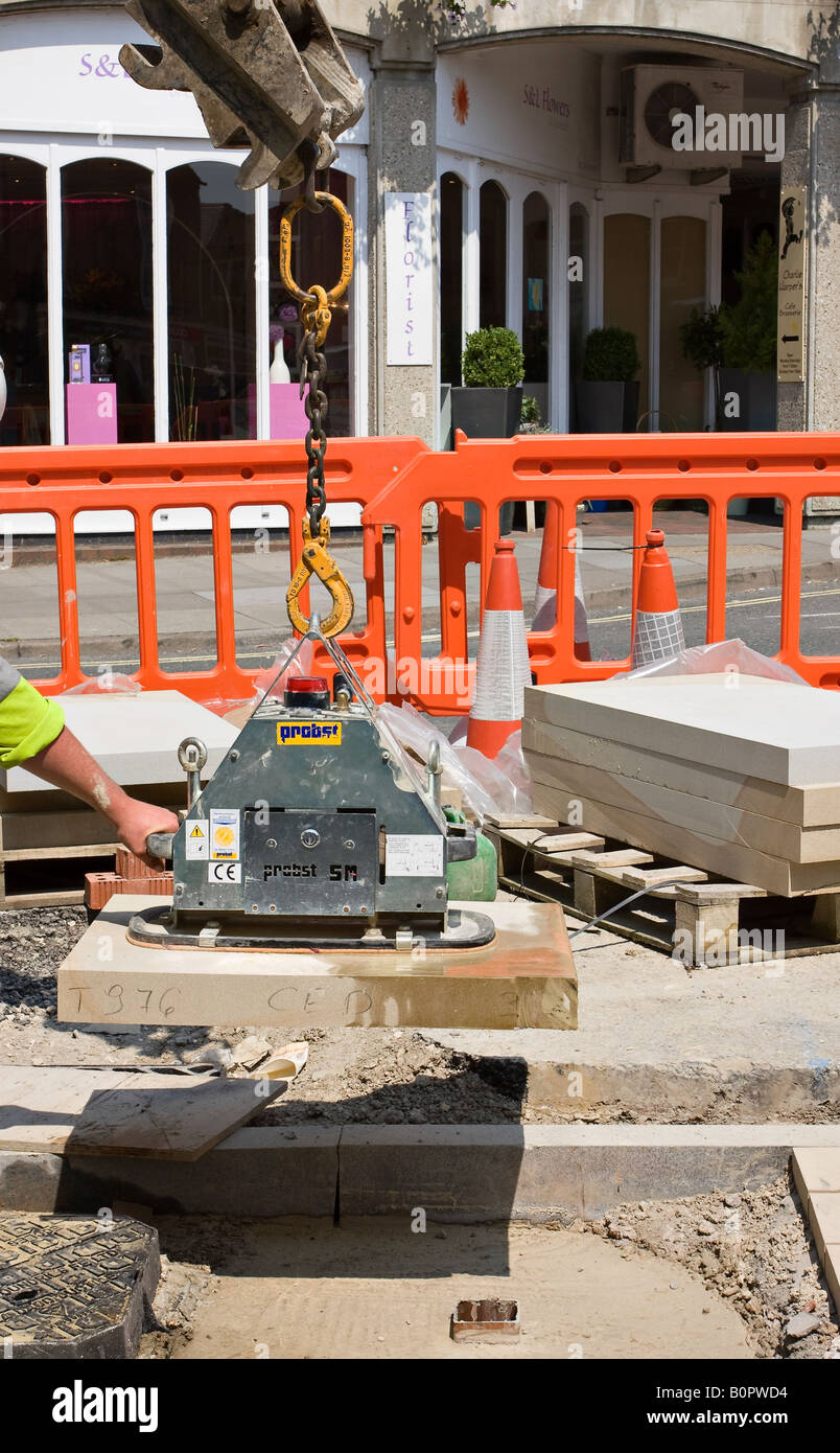 Repaving English street using a Probst SM Stonemagnet Vacuum. England ...