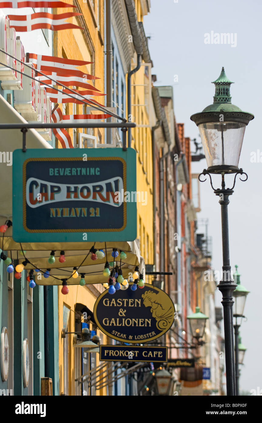 Colourful Restaurant Signs by the Nyhavn Canal, Copenhagen Denmark ...