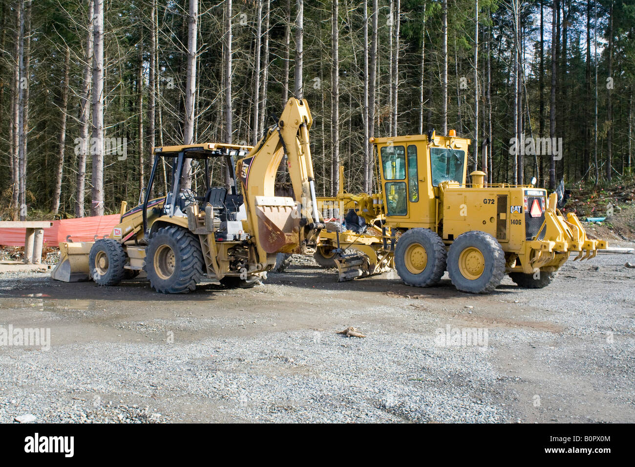 Earth moving equipment is parked, waiting to resume construction Stock ...