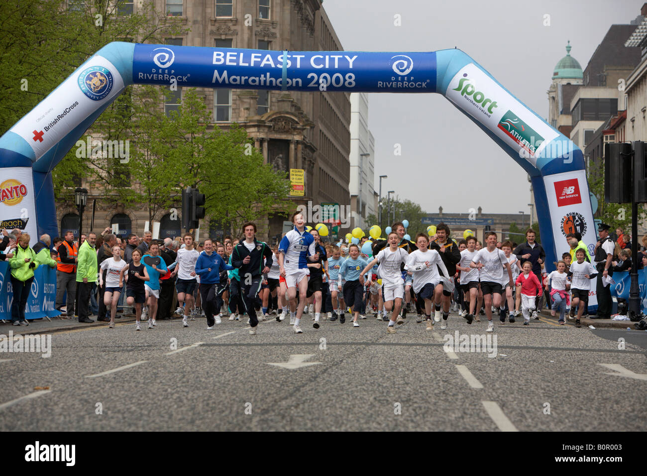 children competitors sprinting away from the start line of the belfast ...