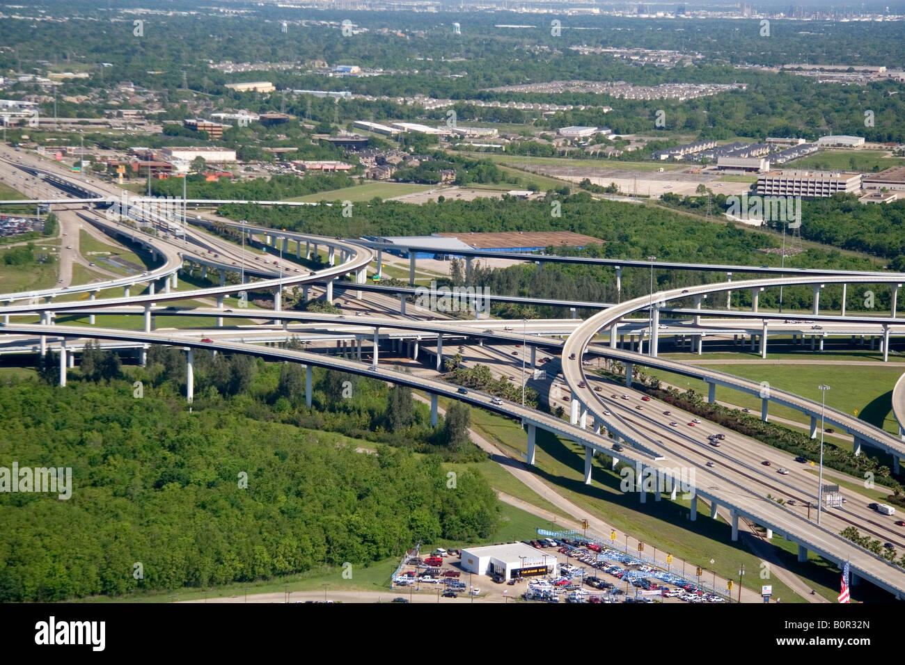 Aerial view of the freeway interchange of Interstate 45 and the State ...