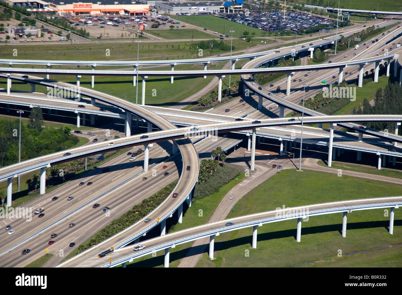 Aerial view of the freeway interchange of Interstate 45 and the State ...