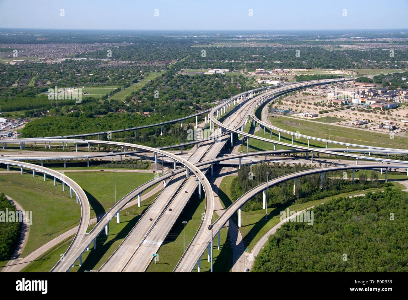 Aerial view of the freeway interchange of Interstate 45 and the State ...