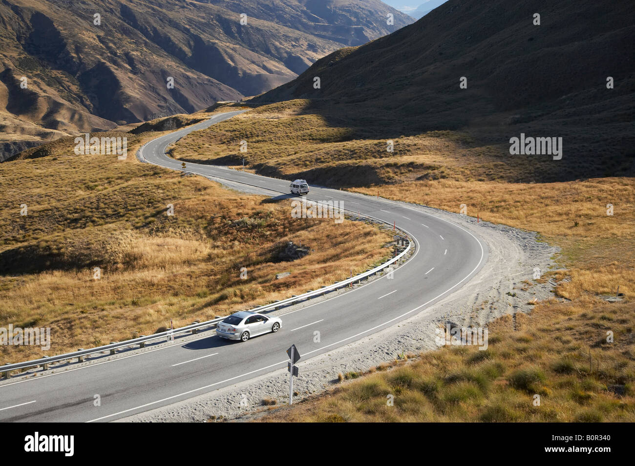 Crown Range Road between Queenstown and Wanaka South Island New Zealand ...