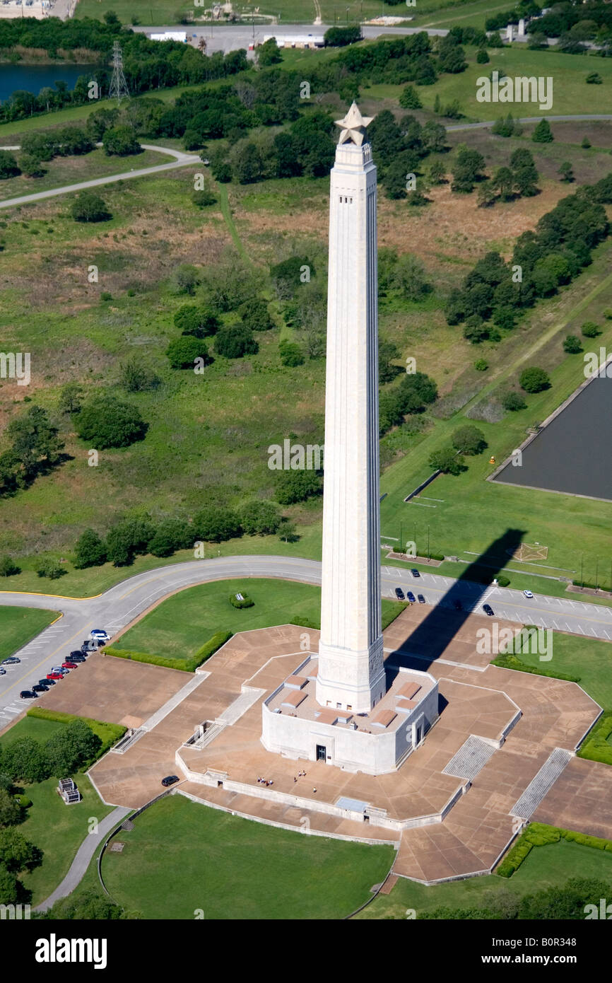 Aerial view of the San Jacinto Monument along the Houston Ship Channel ...