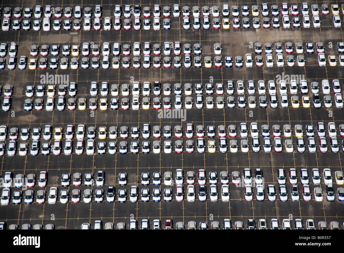 Aerial view of new imported cars at the Port of Houston in Houston ...