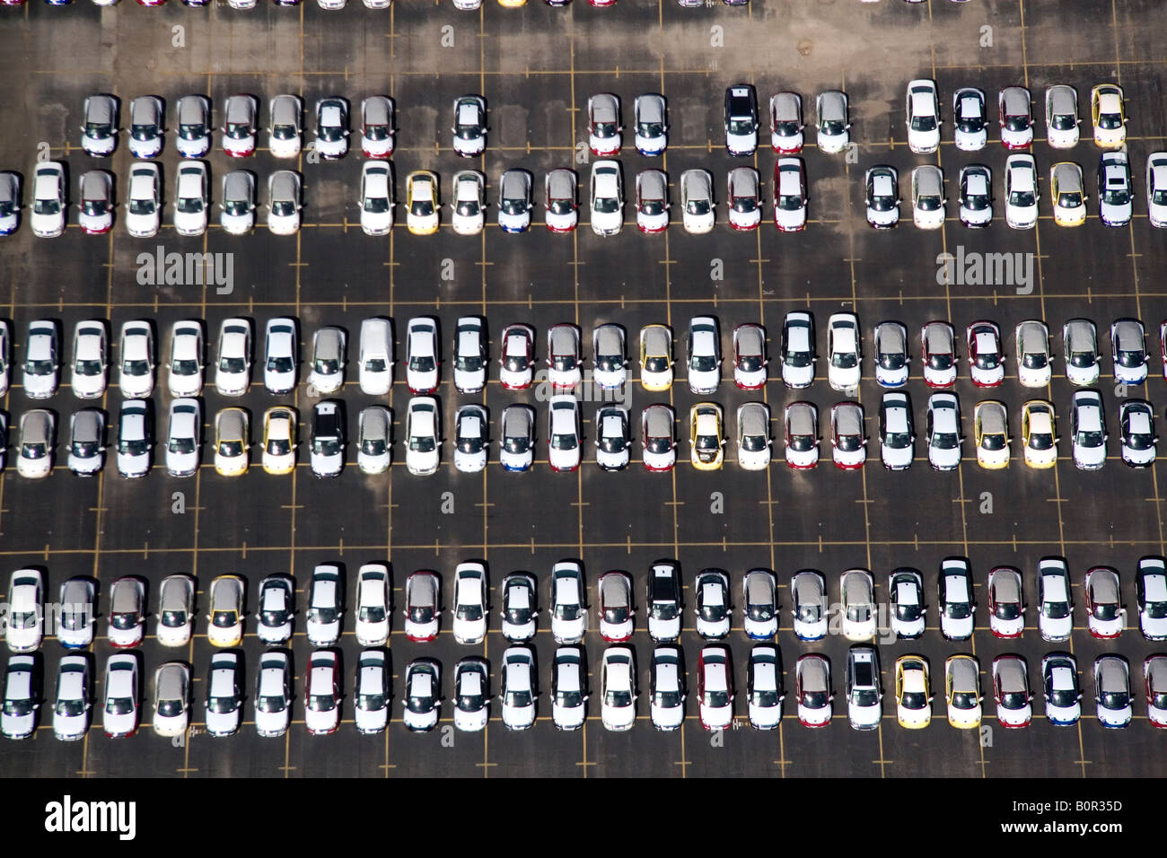 Aerial view of new imported cars at the Port of Houston in Houston ...