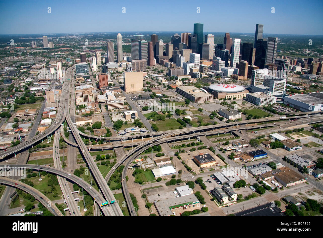 Aerial view of the freeway interchange of Interstate 45 and U S Highway ...