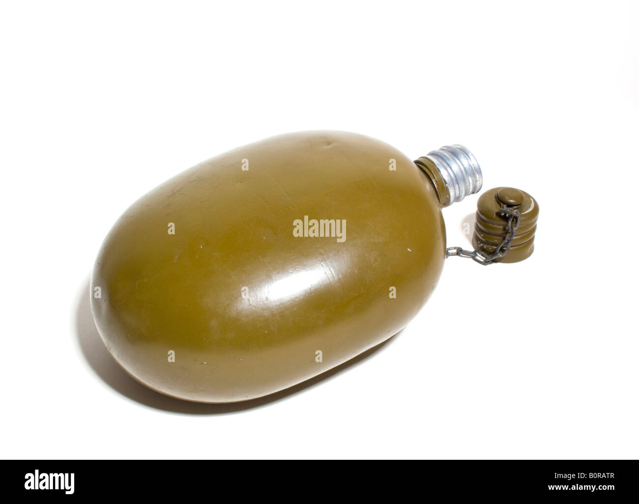 soldier s old flask on a white background and by the unscrewed lid ...