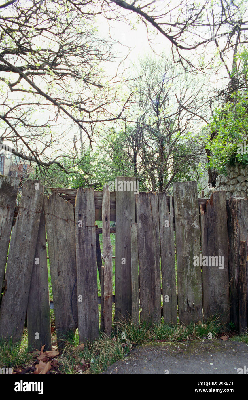 Old wooden fence on the street Stock Photo - Alamy