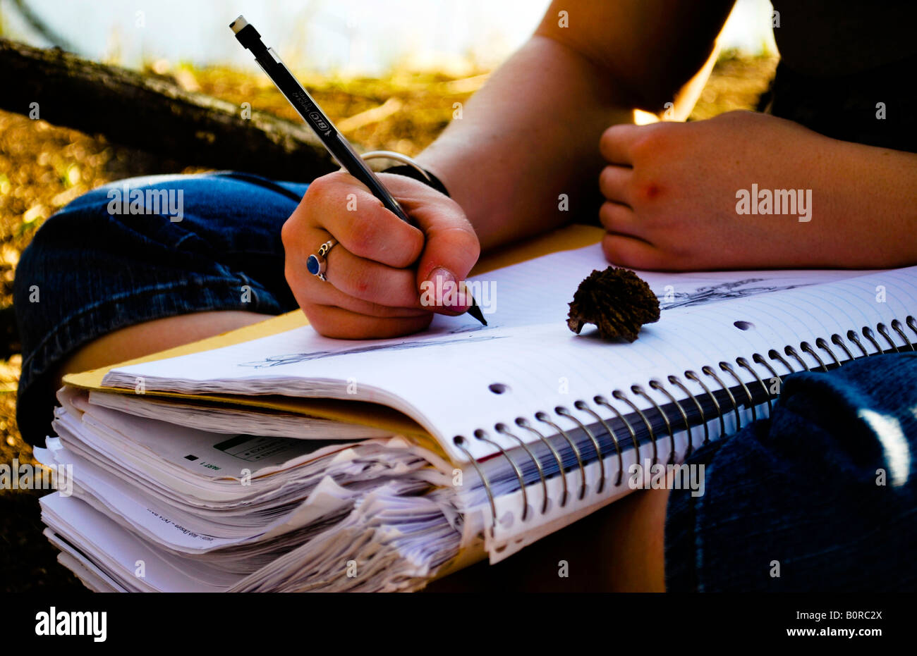 young girl sketching a object in her notebook Stock Photo - Alamy