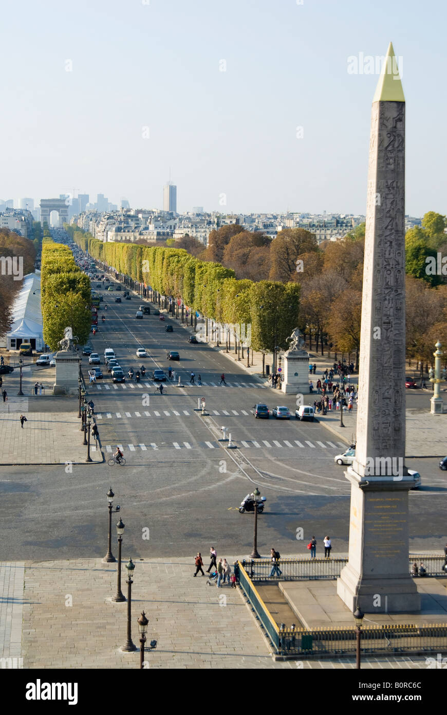 Aerial view looking from the historic square of Place de la Concorde ...