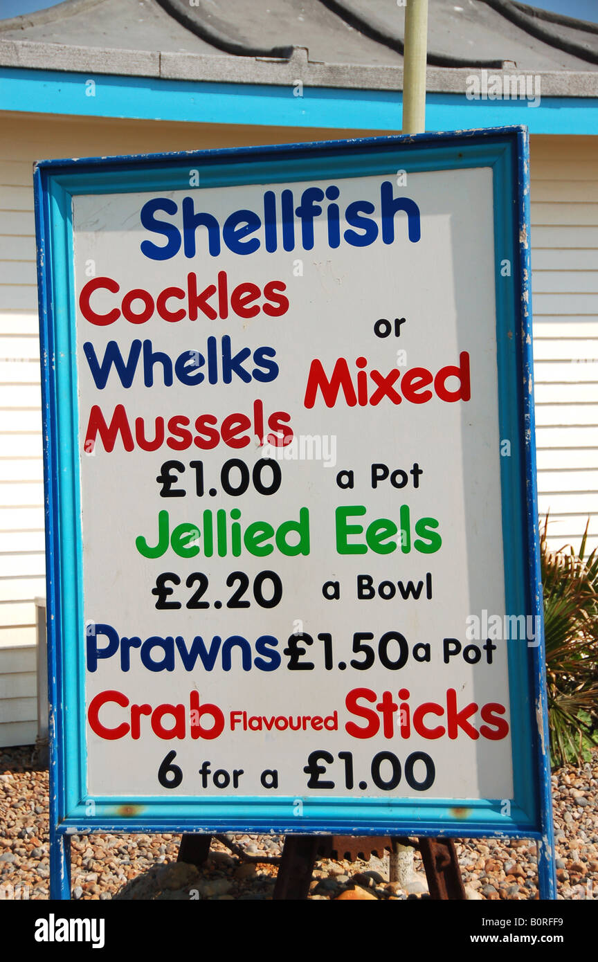 Sign for traditional seafood stall, Brighton promenade, UK Stock Photo ...