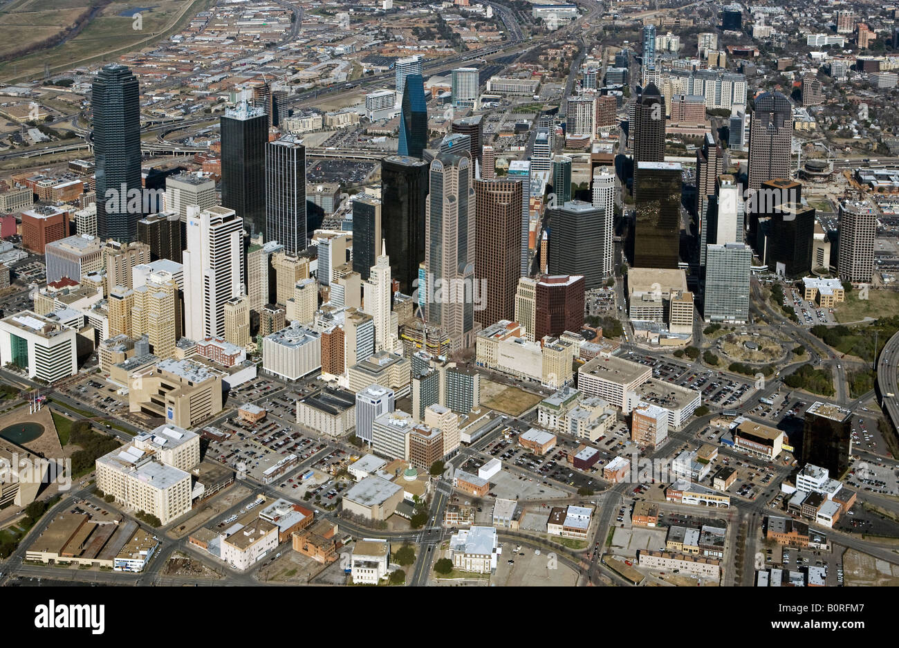 aerial above Dallas Texas skyline from southeast Stock Photo - Alamy