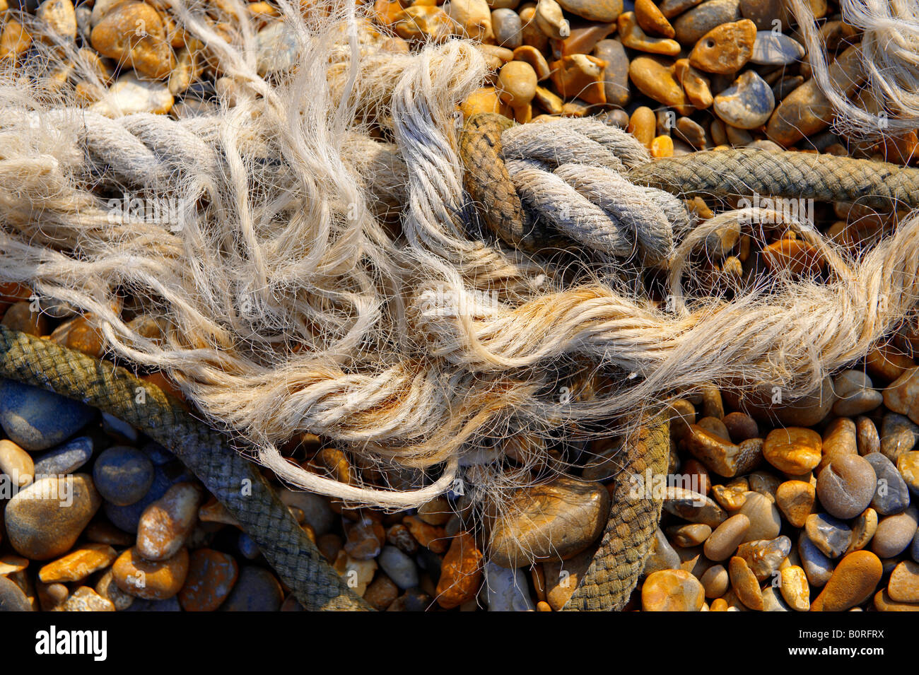 Old bleached rope on a shingle beach Stock Photo - Alamy