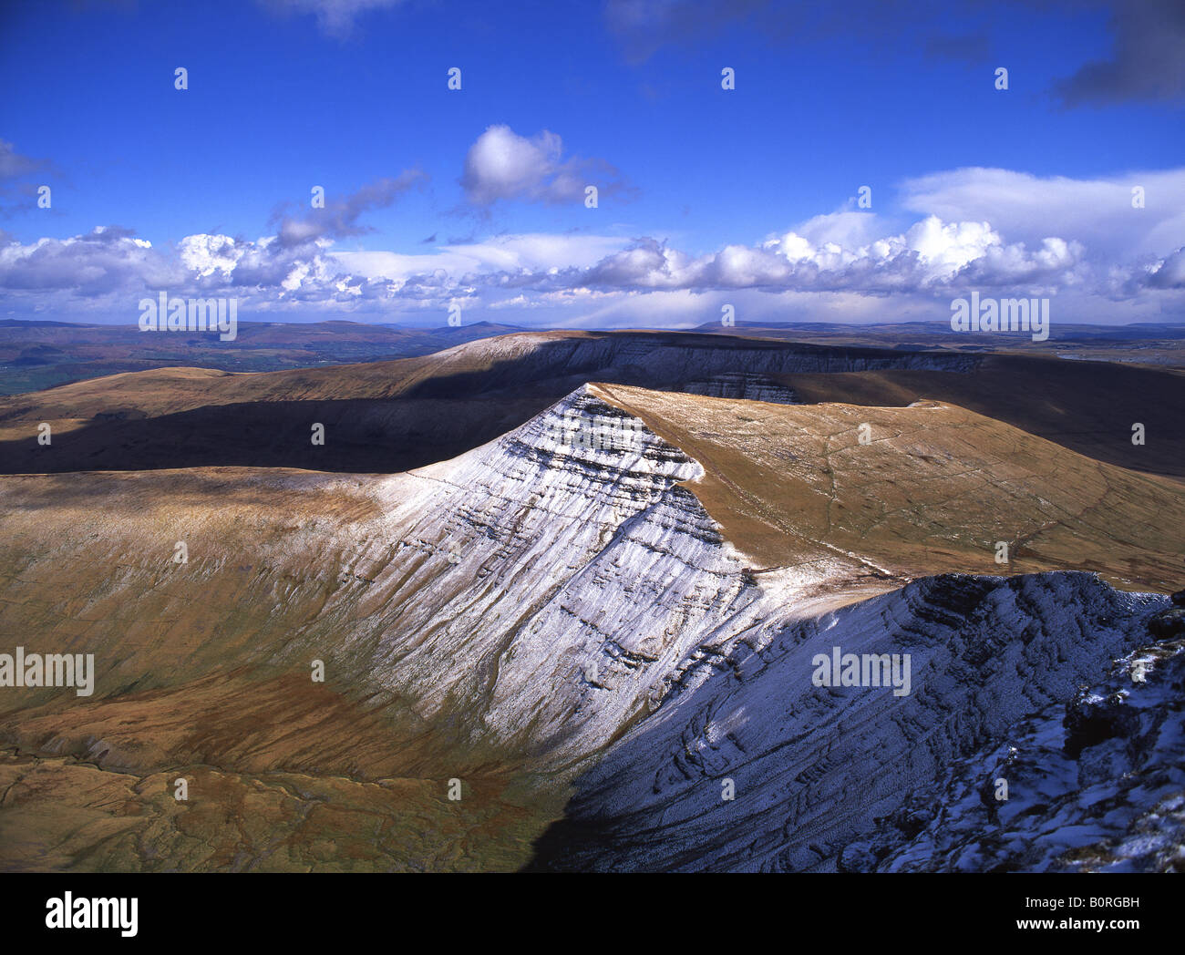 Cribyn in snow from summit of Pen y Fan Brecon Beacons National Park ...