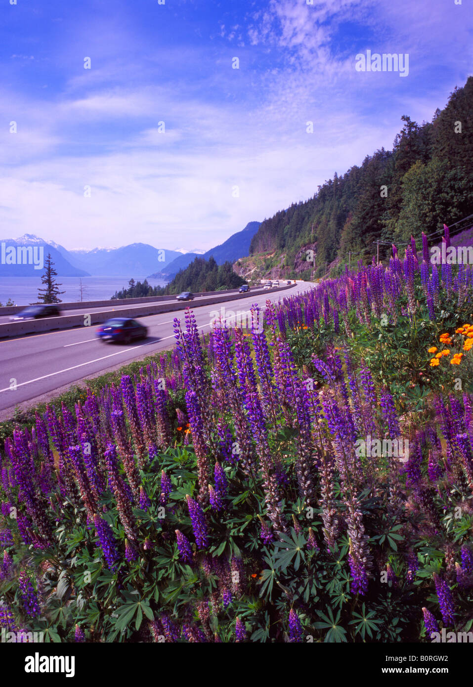 Scenic "Sea to Sky" Highway 99 winding from Vancouver to Whistler, BC ...