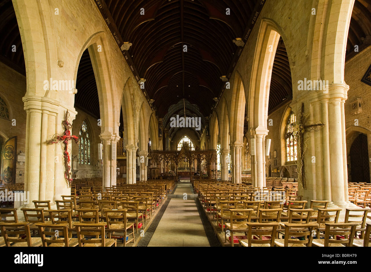 UK England Lincolnshire Grantham St Wulframs Church interior aisle and ...