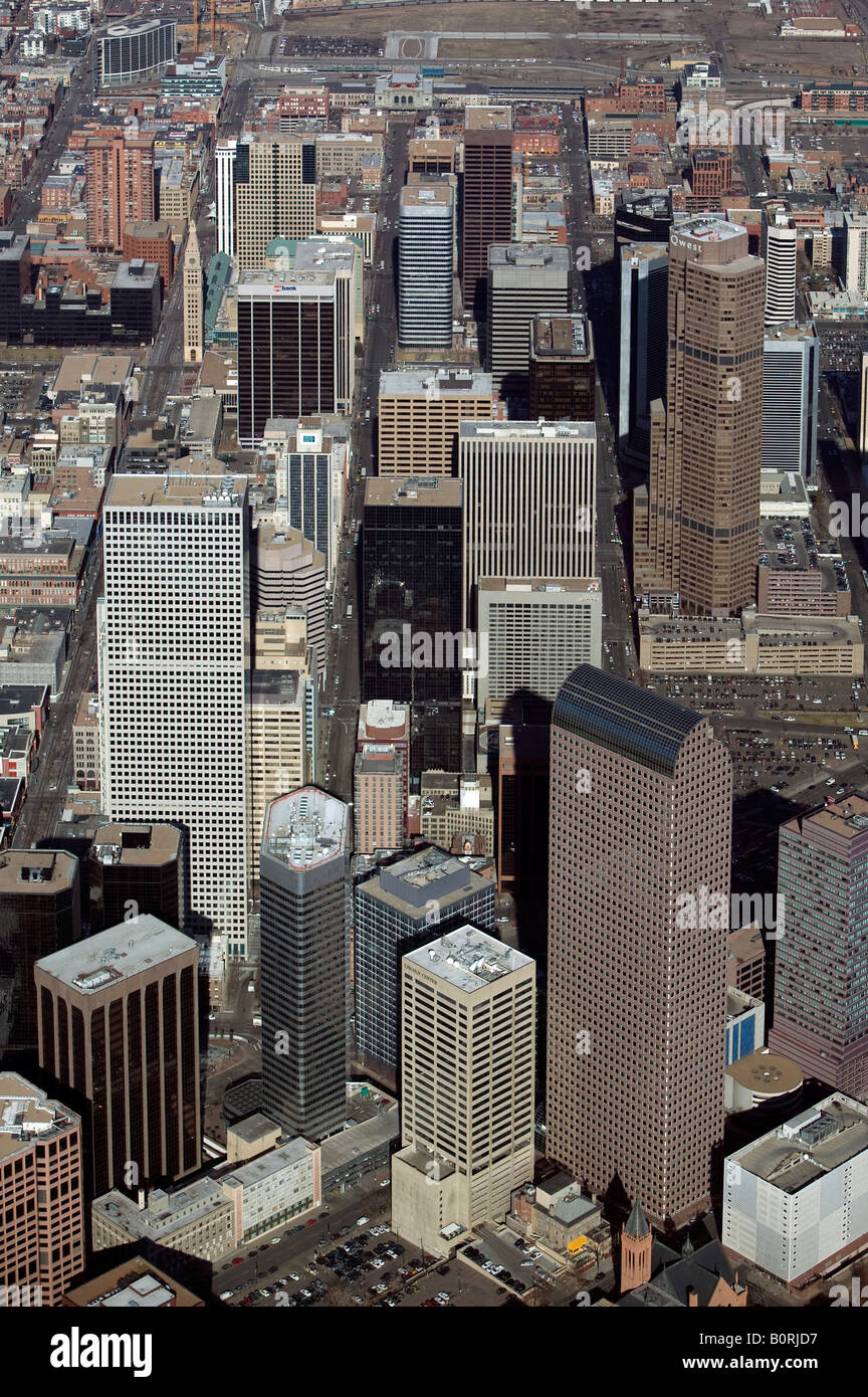 Aerial above downtown Denver Colorado financial district Stock Photo ...