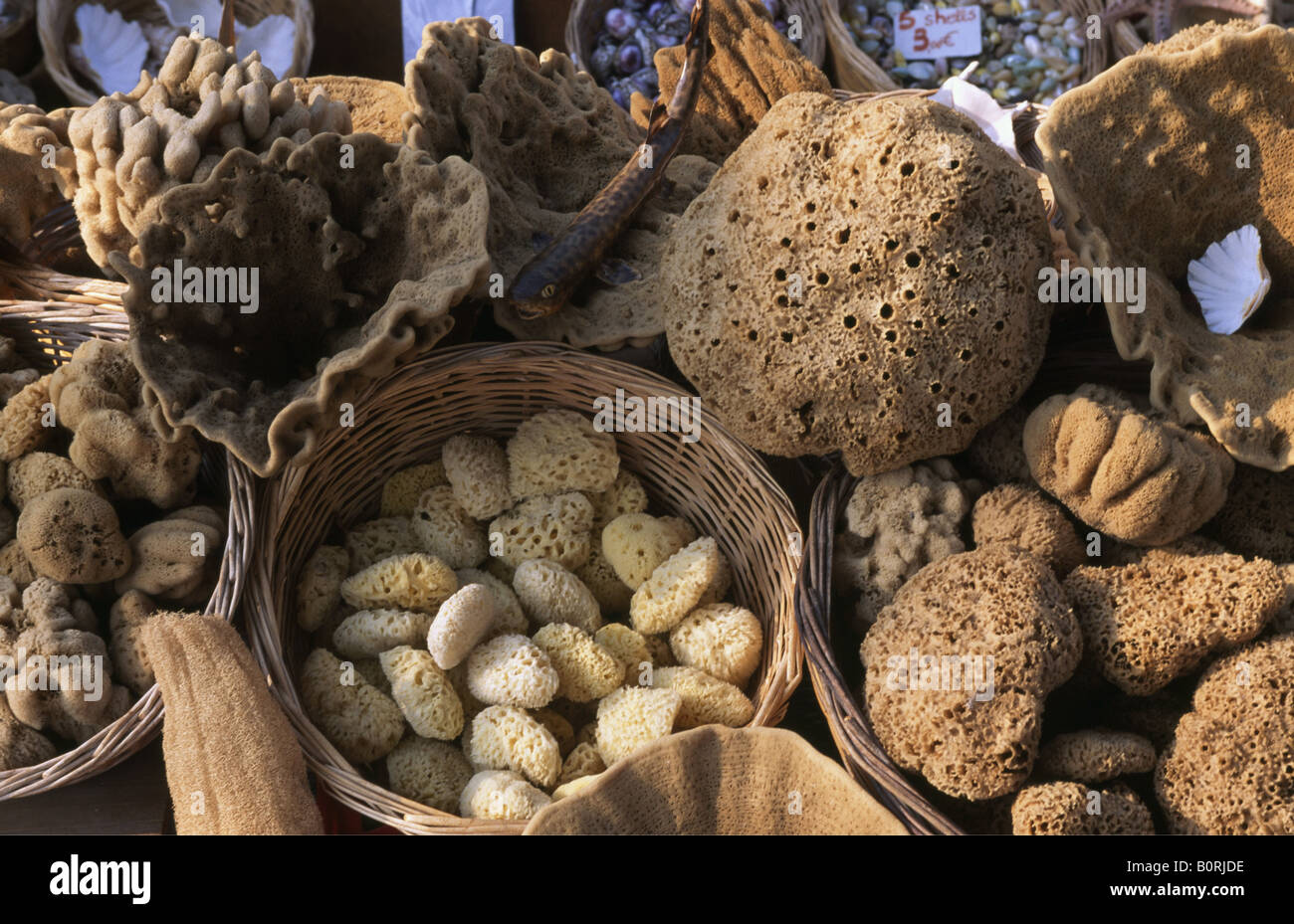 Sponges as souvenirs, Patmos Island, Dodecanese, Greece Stock Photo - Alamy