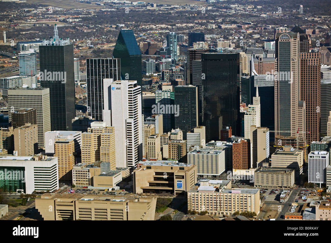 aerial above downtown Dallas, Texas financial district Stock Photo - Alamy