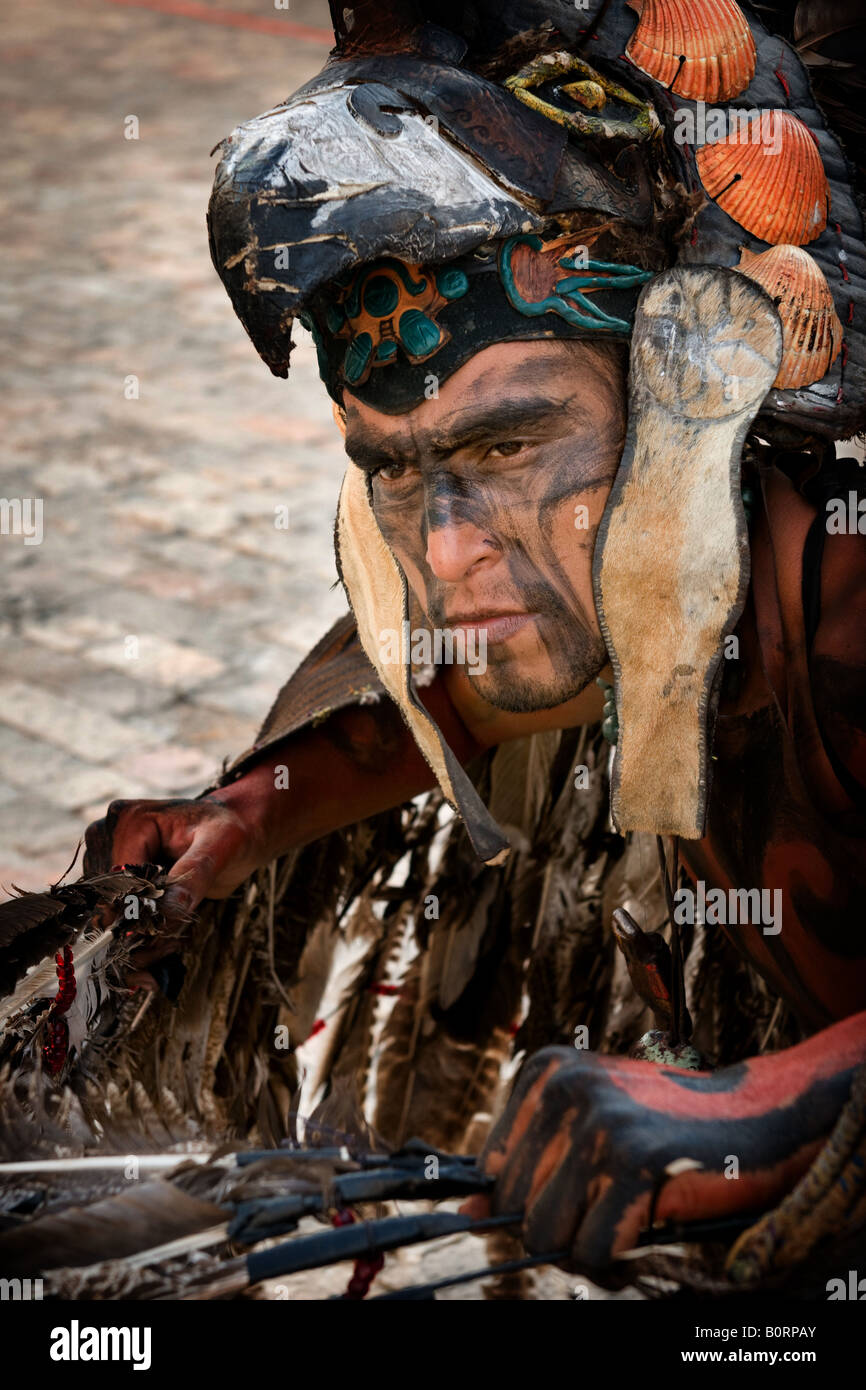 Street artist dressed as Mayan indian Playa del Carmen Mexico Stock ...