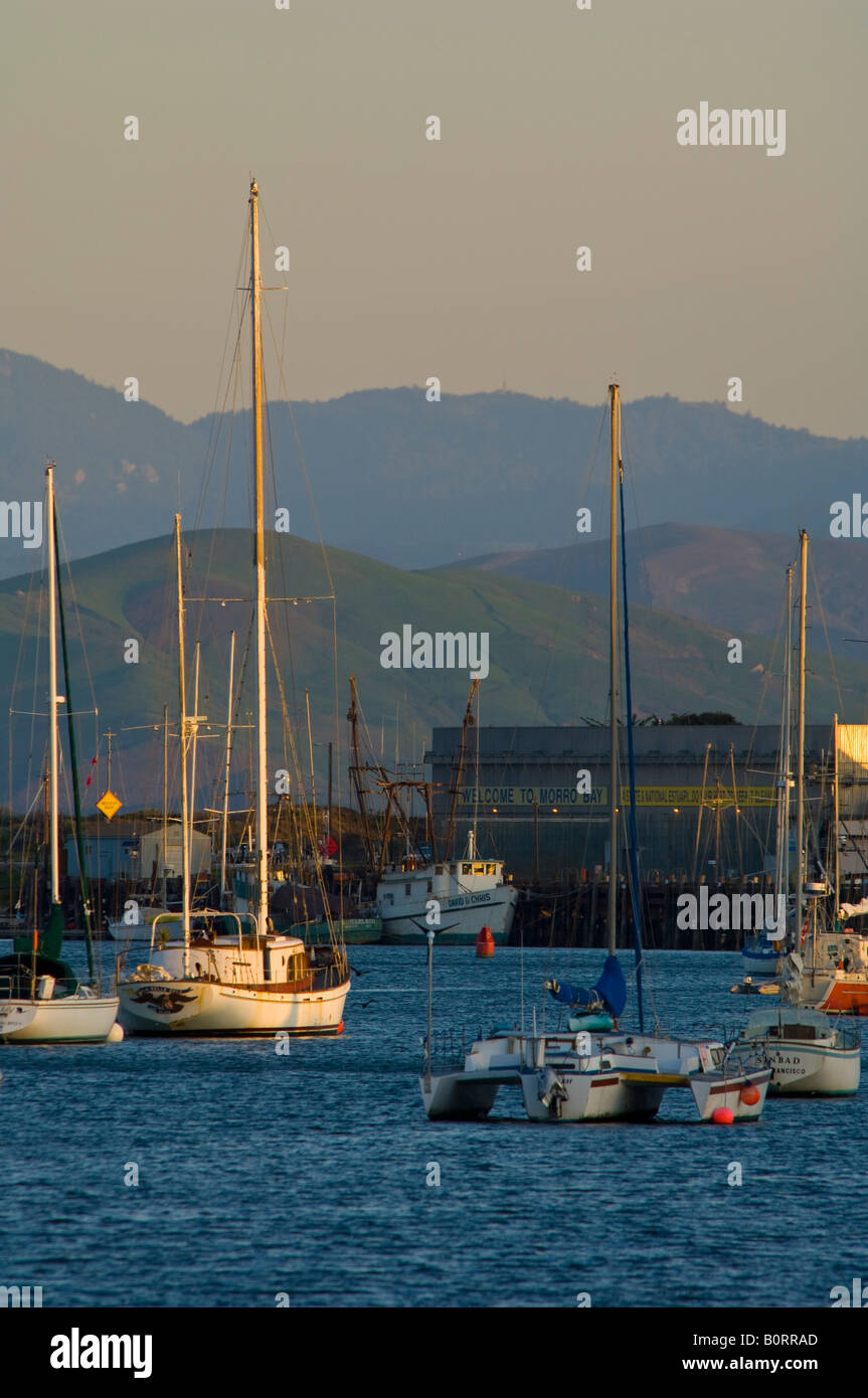 Boats at anchor in Morro Bay California Stock Photo - Alamy