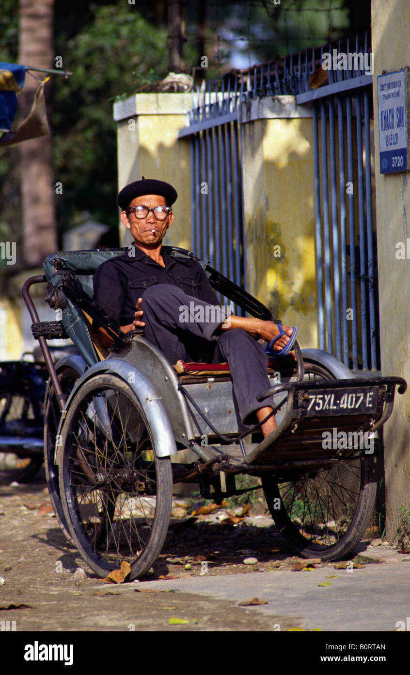 Cyclo driver. Hué. Vietnam Stock Photo - Alamy