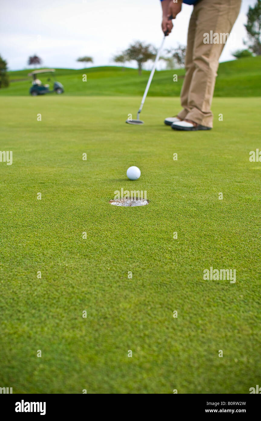 A golfer putting into a hole on a putting green Stock Photo - Alamy