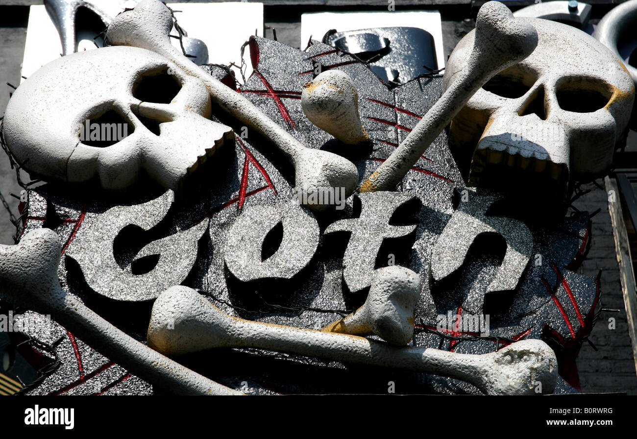 Detail of sign on Goth fashion store in Camden Town London Stock Photo ...