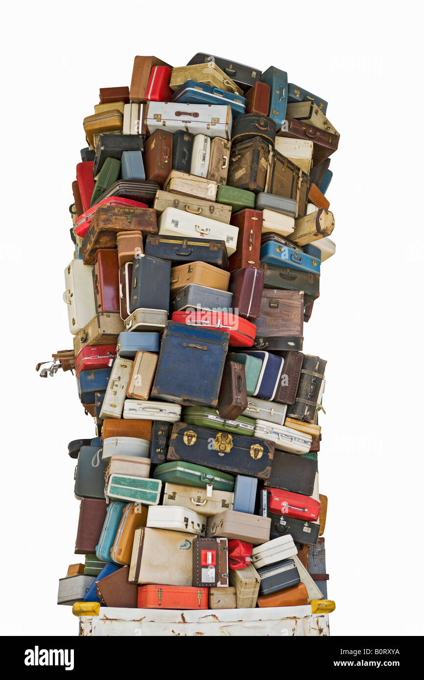 pile of luggage in an airport moving cart Stock Photo - Alamy