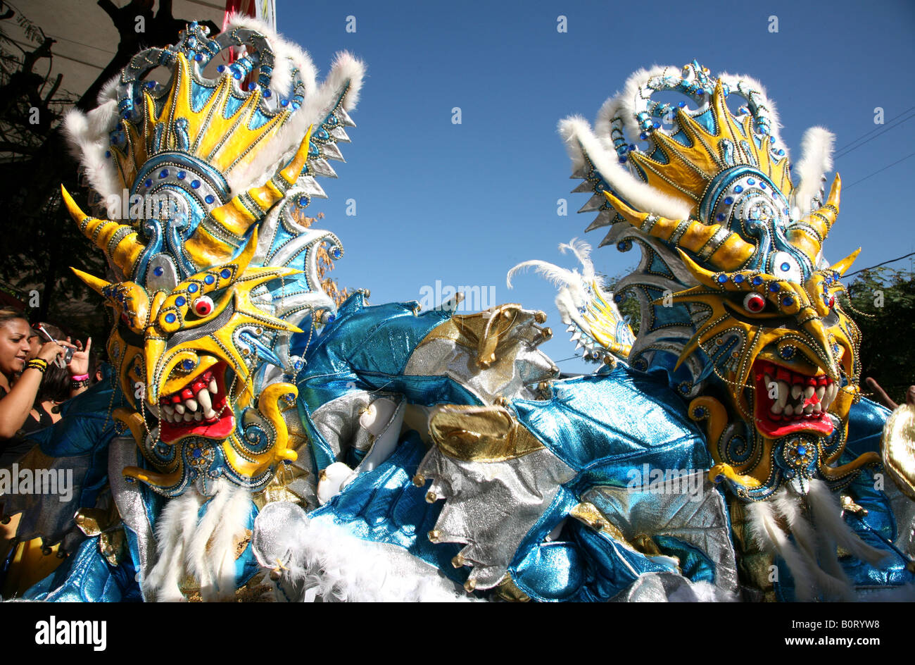 Carnival participants wearing fancy dress of Diablo Cojuelo perform ...