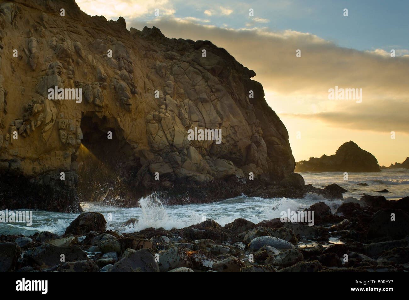 Sunset and coastal rock at Pfeiffer Beach Big Sur California Stock ...