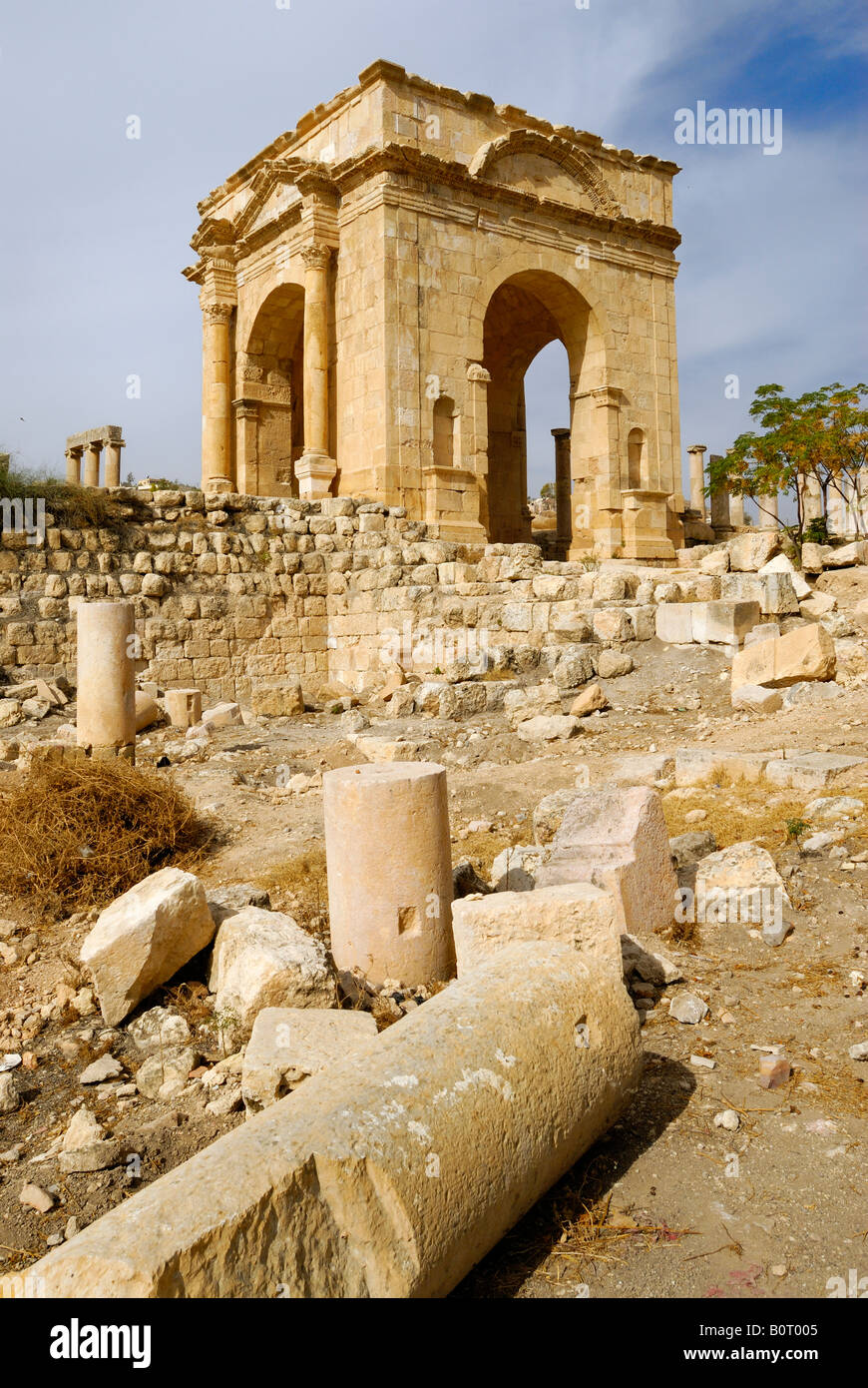 North Tetrapylon in ruins of Jerash Roman Decapolis city dating from 39 ...