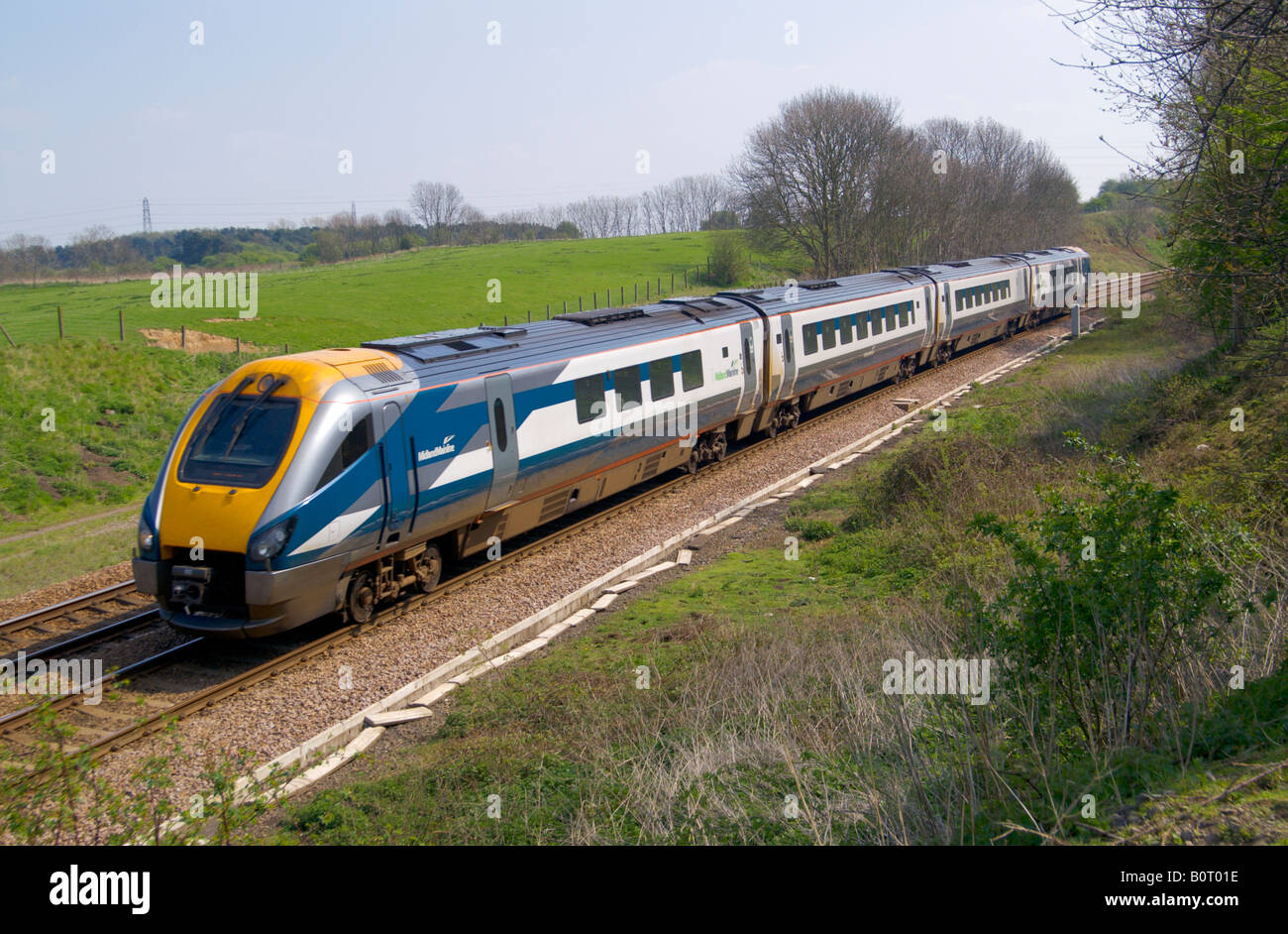 Midland Mainline four coach Meridian train Northamptonshire England ...