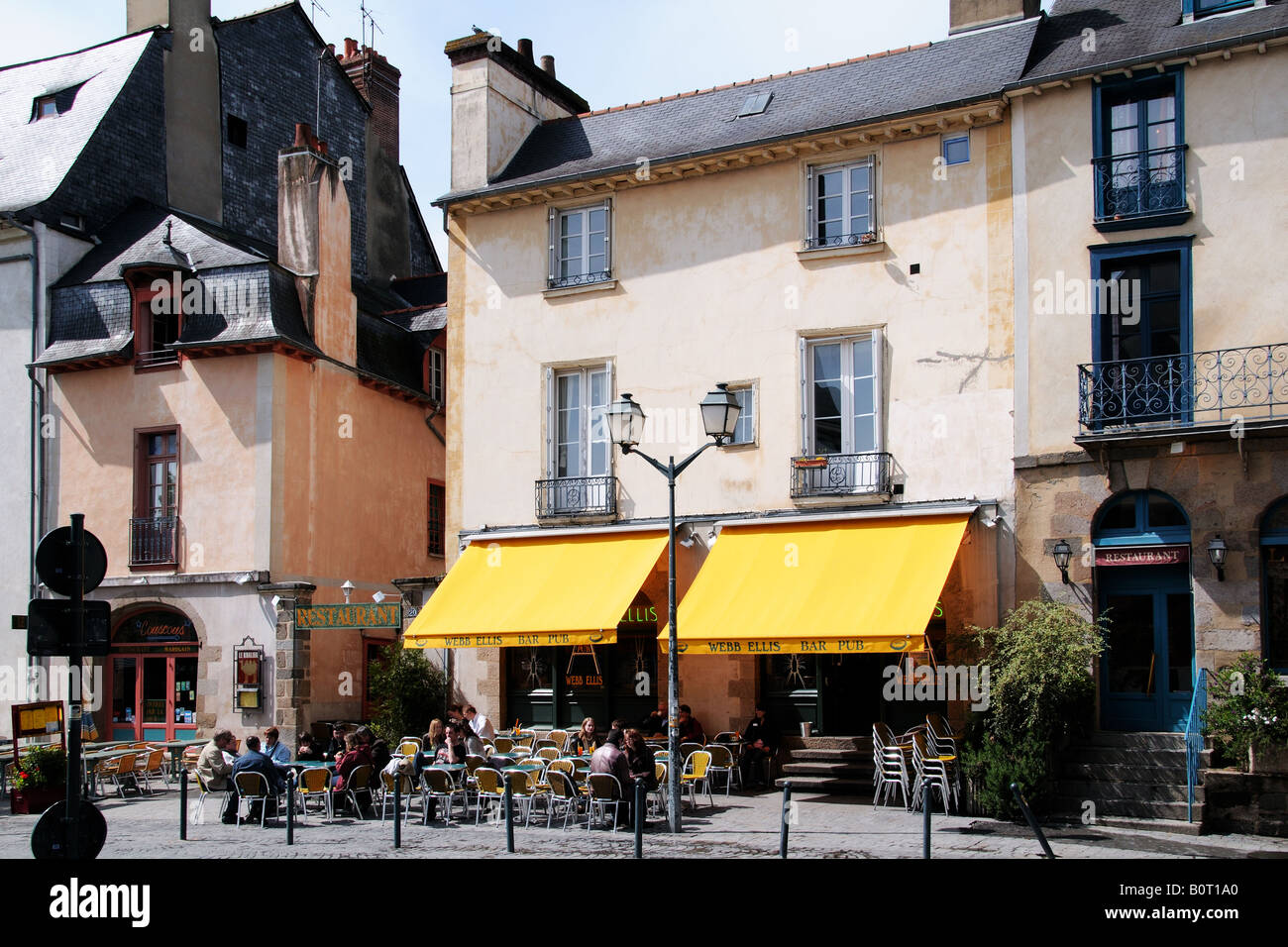 Medieval houses and restaurants in the old centre of Rennes Brittany ...
