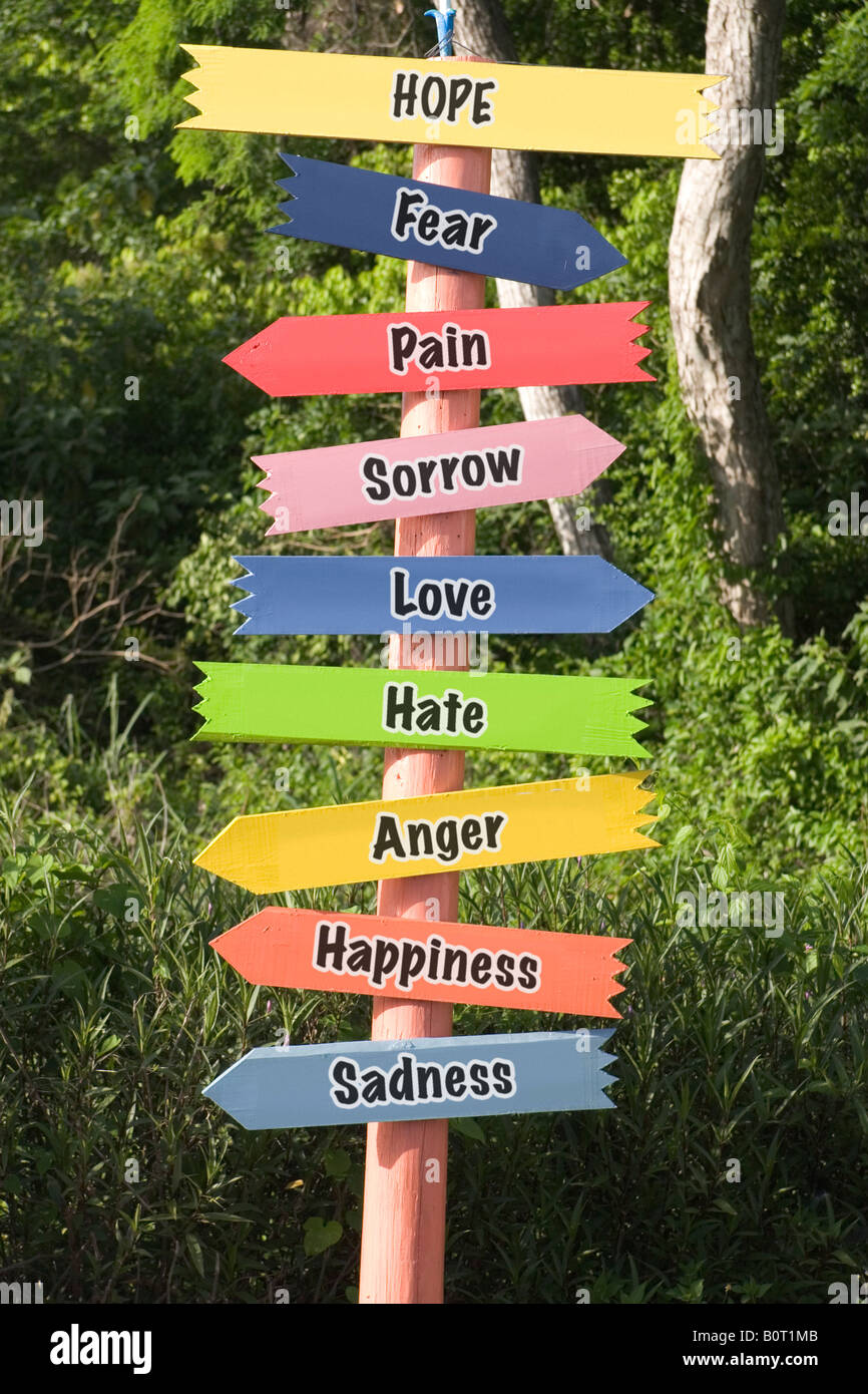 Colourful signpost showing several emotions Stock Photo - Alamy