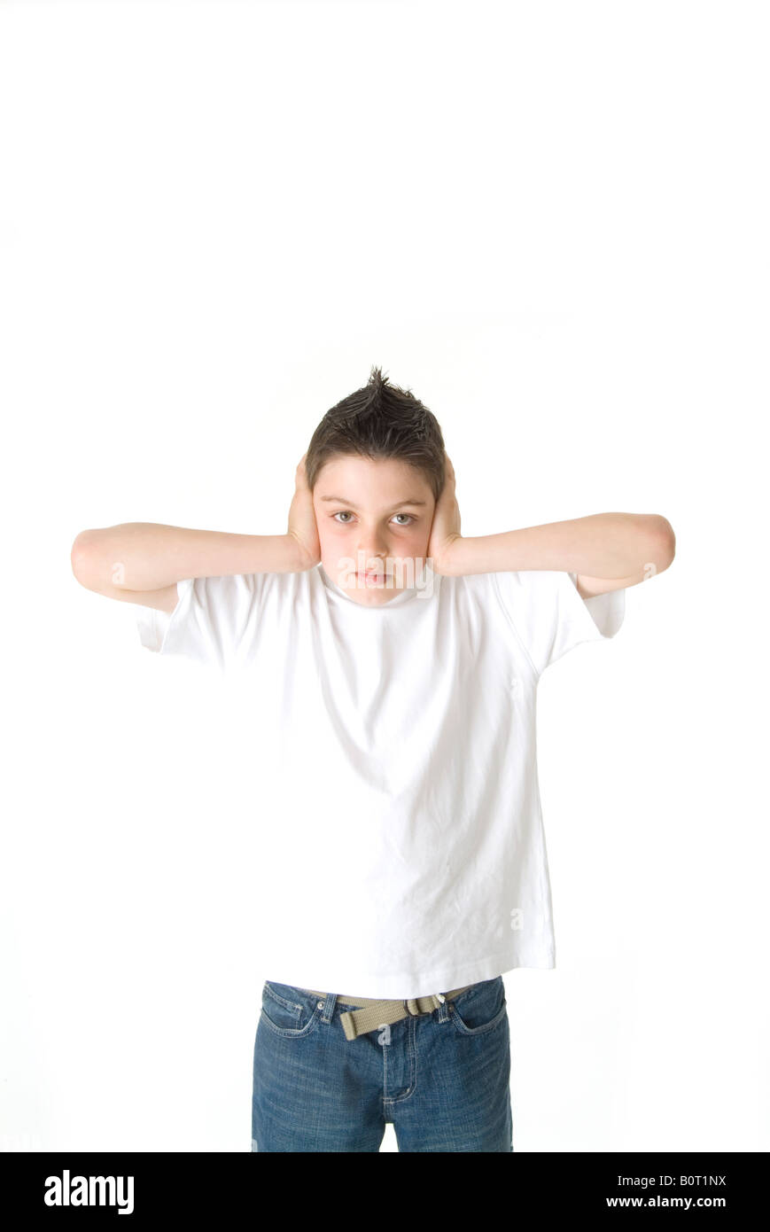 hands over ears loud noise music deaf deafening ear damaged damage boy ...