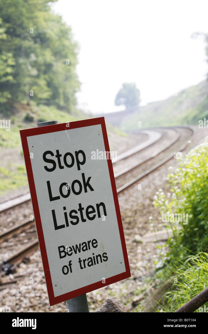 Stop look listen beware of trains sign hi-res stock photography and ...