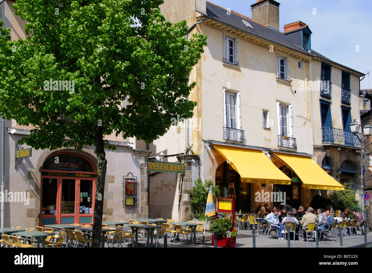 Medieval houses and restaurants in the old centre of Rennes Brittany ...