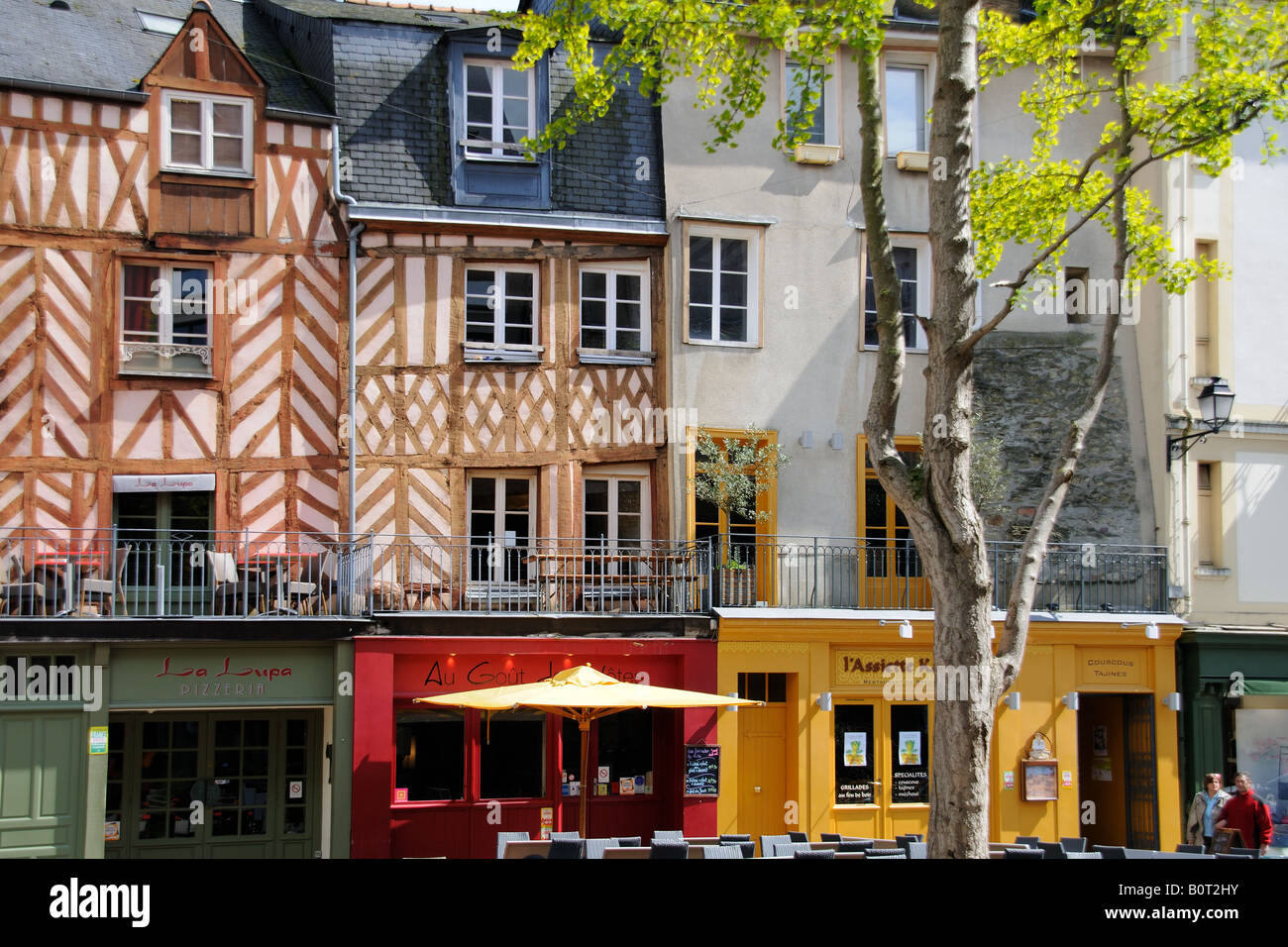 Medieval houses and restaurants in the old centre of Rennes Brittany ...