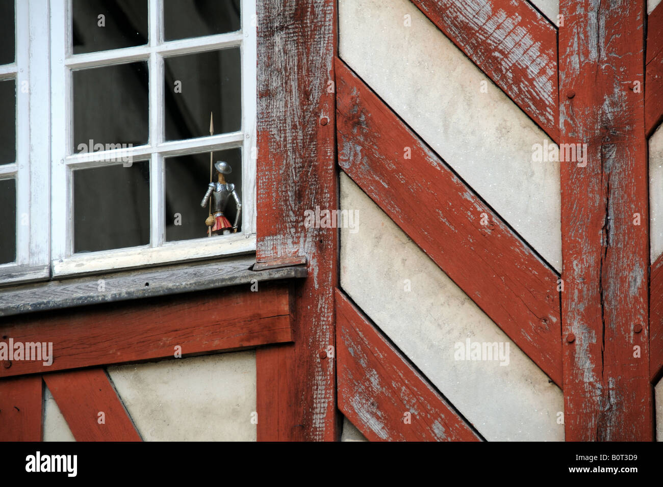 A window in a medieval house in the old centre of Rennes Brittany ...