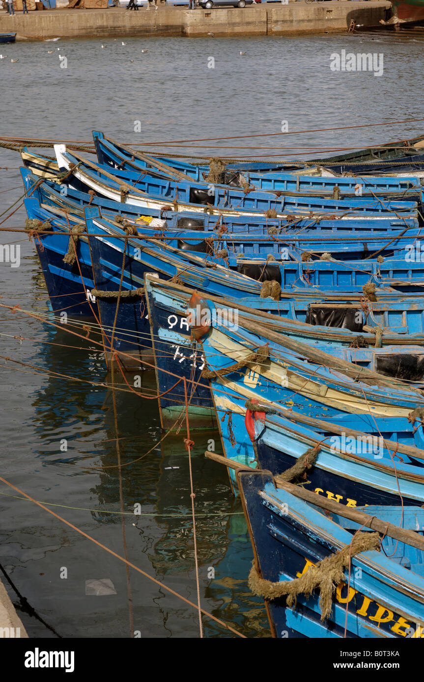 The iconic blue fishing boats of Essaouira, Morocco, North Africa Stock ...