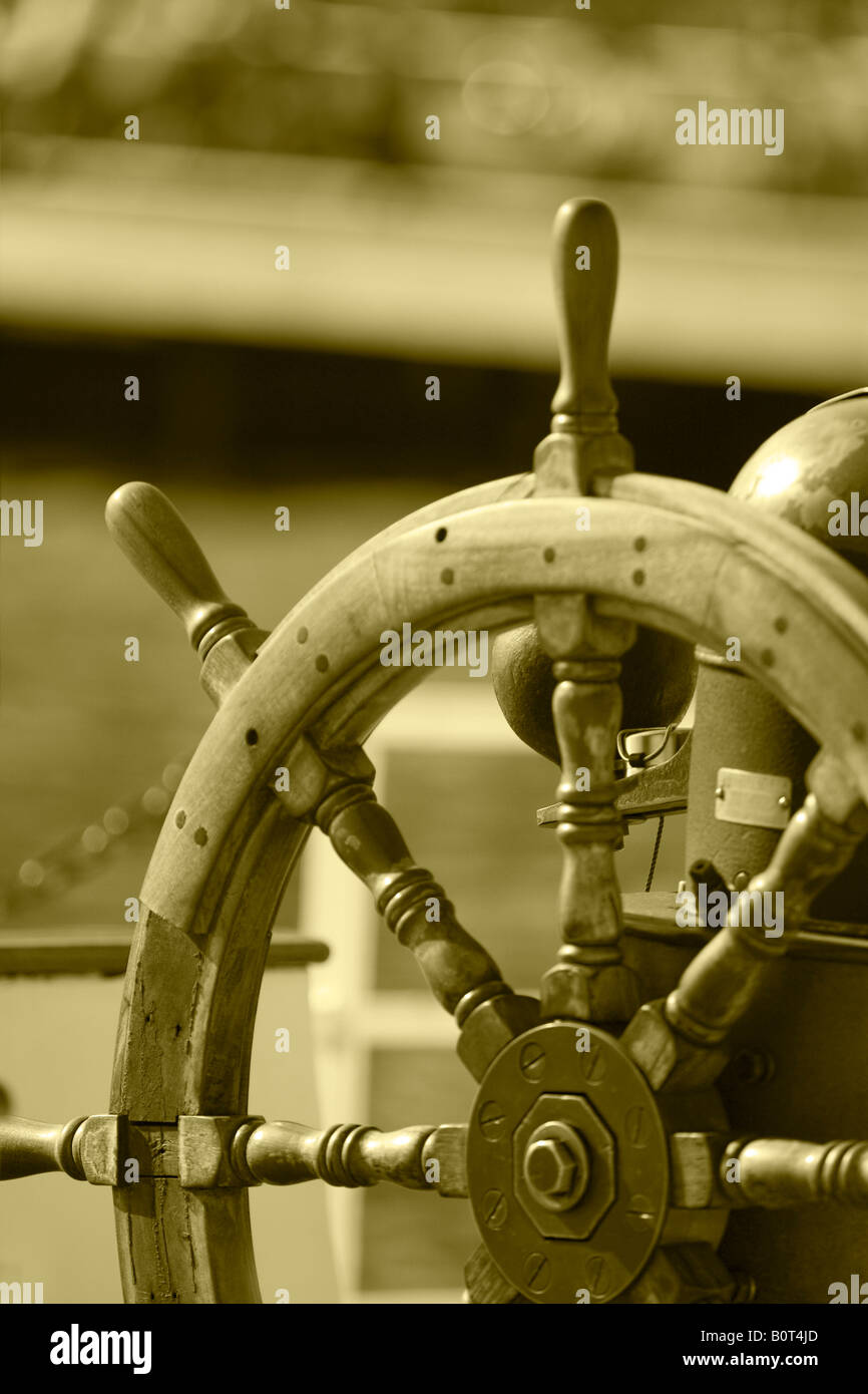Photo of the Boat steering wheel Stock Photo - Alamy