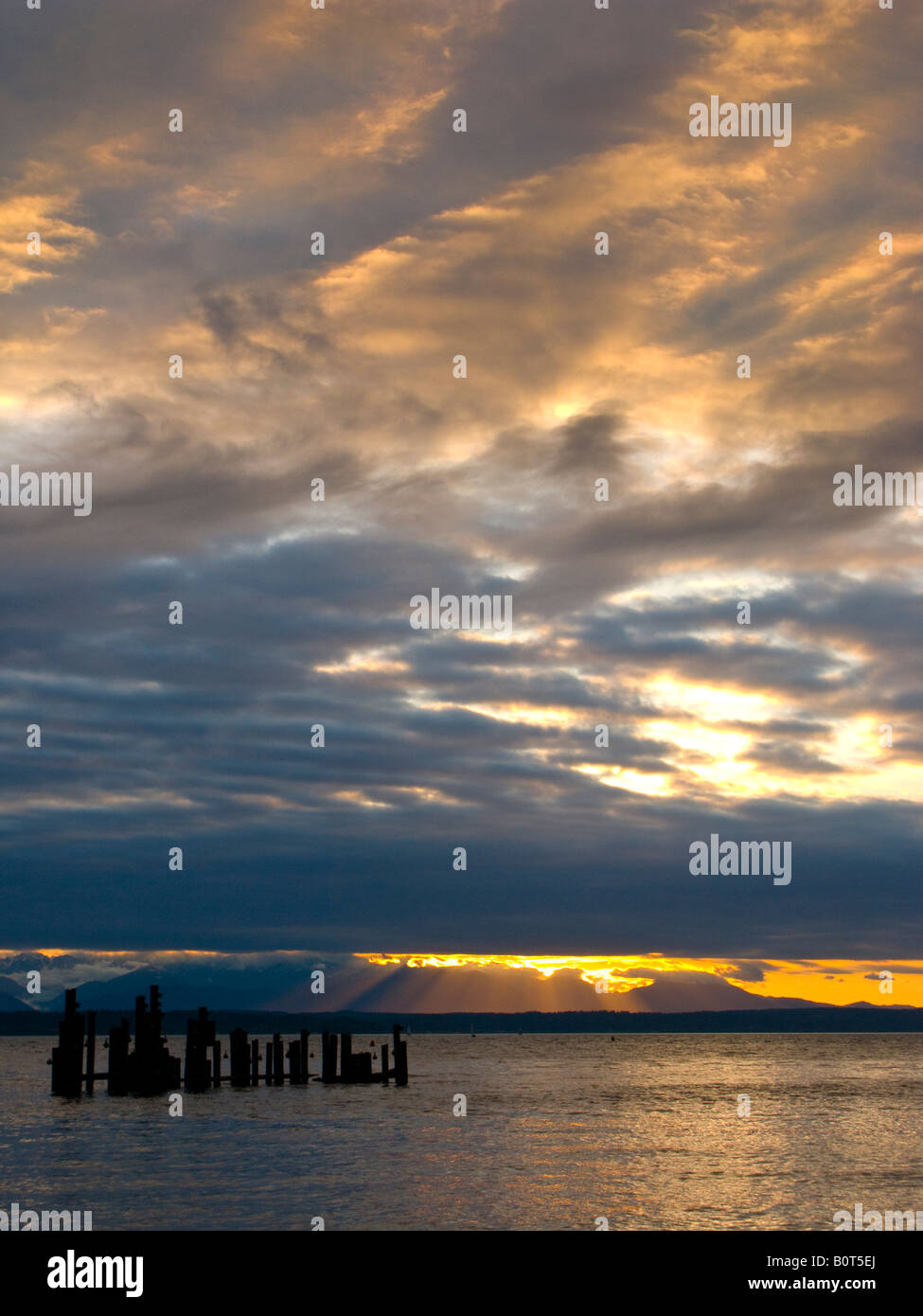 Sunset Puget Sound and Olympic Mountains from Shilshole Bay Seattle ...