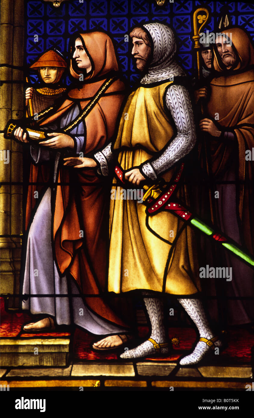 Stained glass windows at the Basilica of the Holy blood. Brugge ...