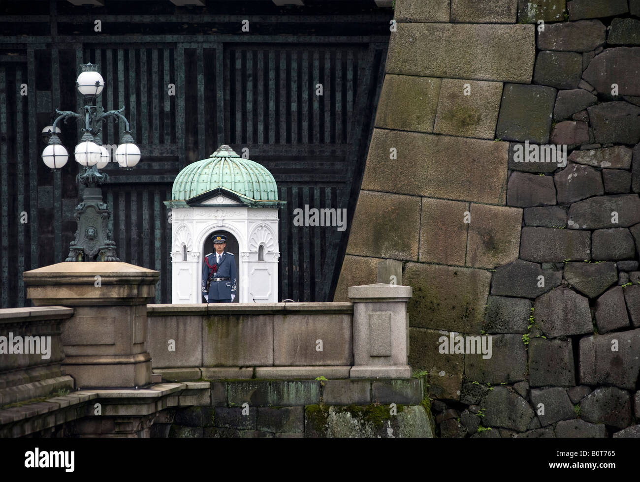 Guard on duty in sentry box at entrance to Imperial Palace in central ...