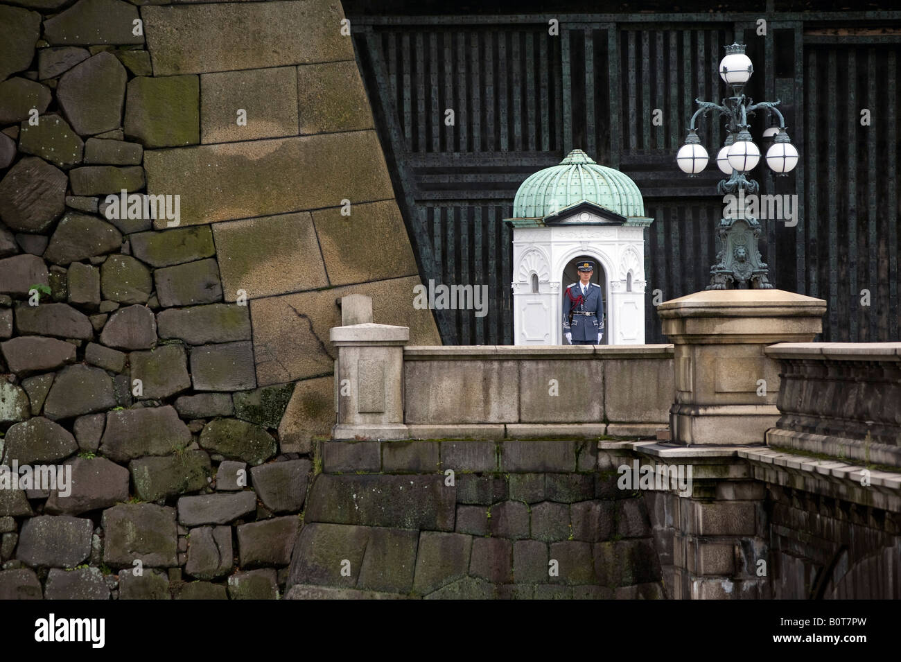 Guard on duty in sentry box at entrance to Imperial Palace in central ...