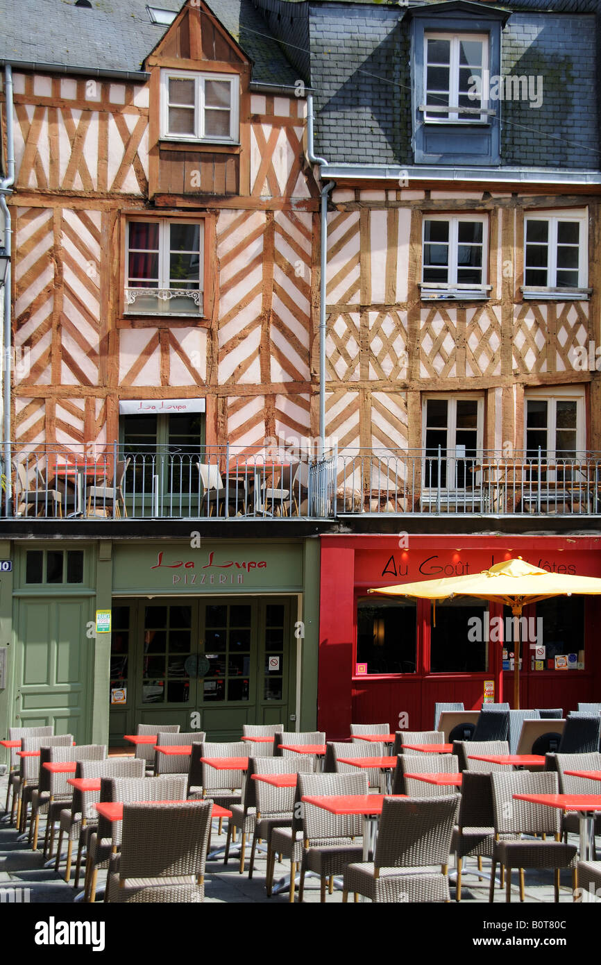 Medieval houses and restaurants in the old centre of Rennes Brittany ...