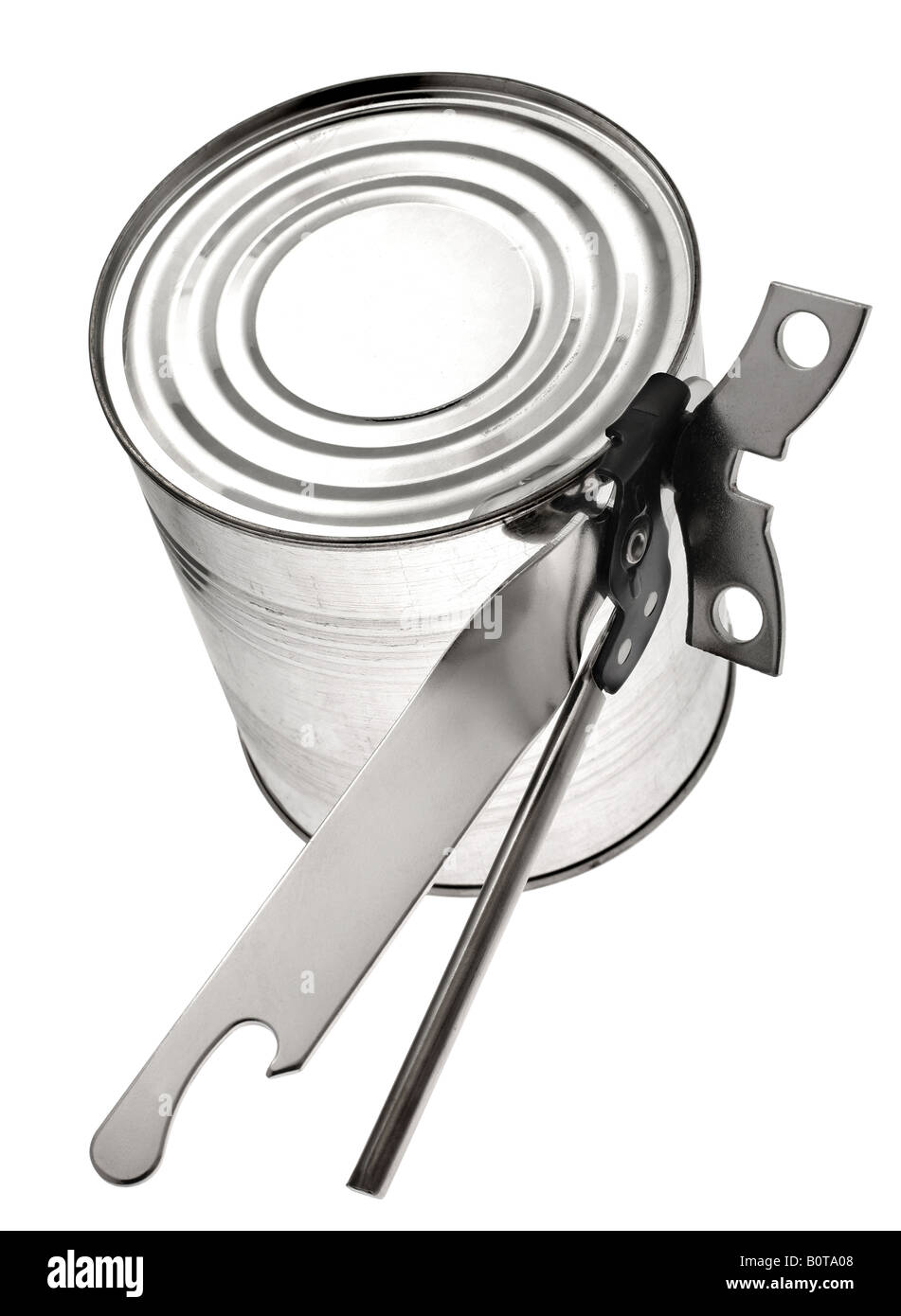 Tin with key isolated on white background Stock Photo - Alamy